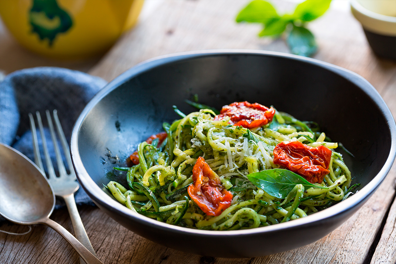 Basil Pesto and Sun Dried Tomato Zoodles - Rico Farms